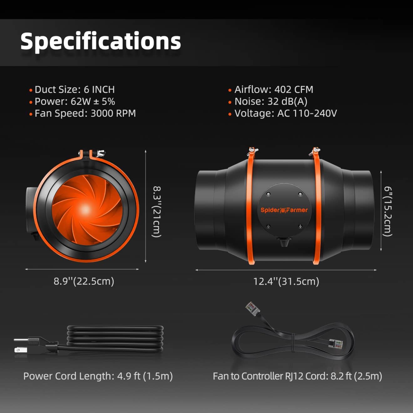 Spider Farmer®6 Inch Inline Fan Combo with Controller